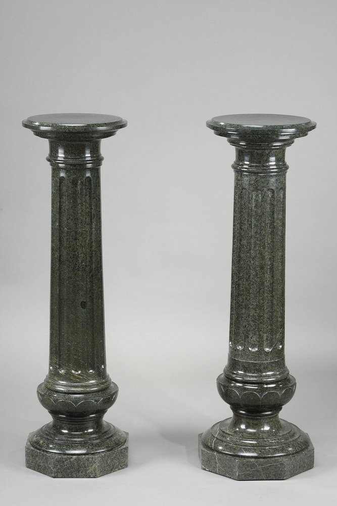 Large Fluted Green Marble Columns, 1880, Set of 2 for sale at Pamono