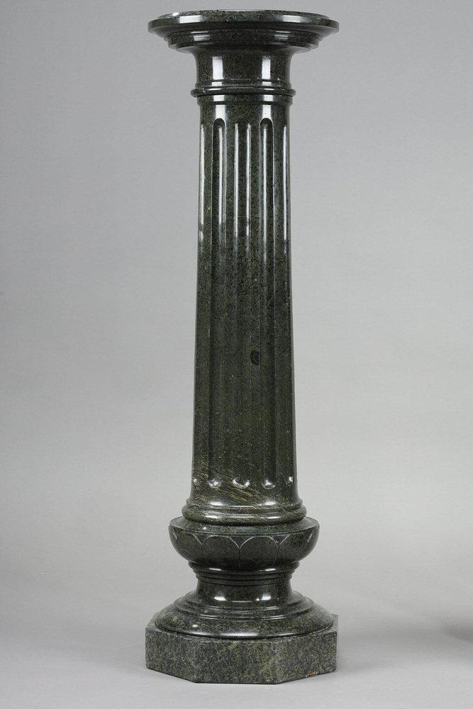 Large Fluted Green Marble Columns, 1880, Set of 2 for sale at Pamono