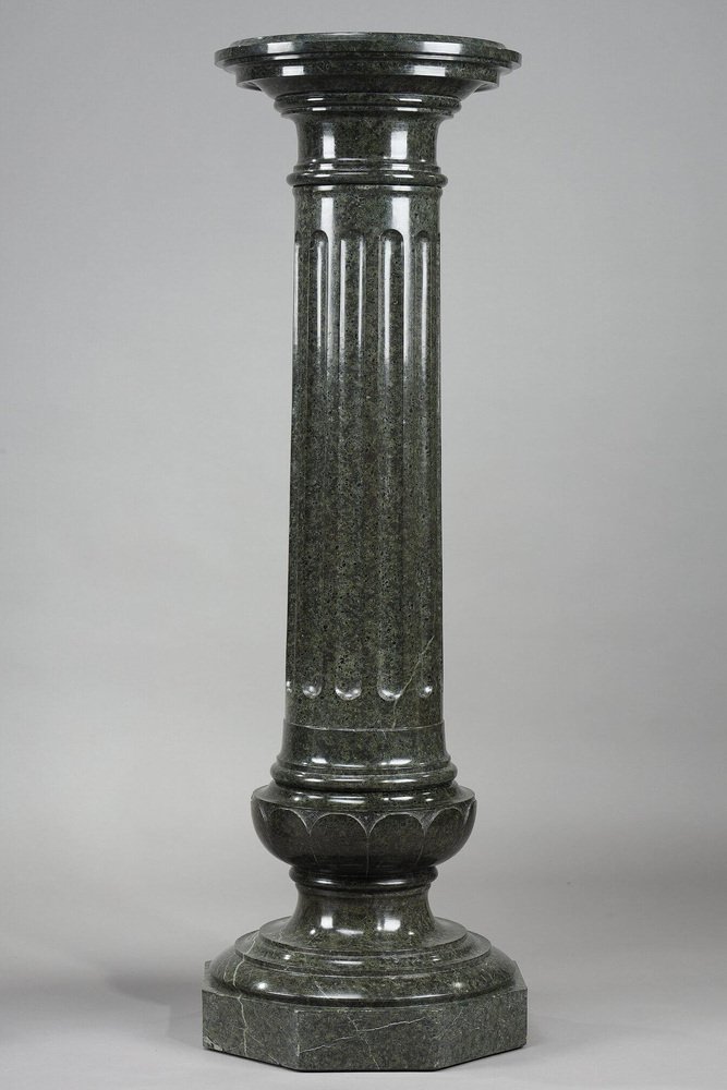 Large Fluted Green Marble Columns, 1880, Set of 2 for sale at Pamono