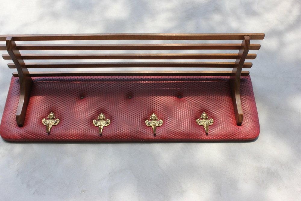 Vintage Coat and Hats Rack in Wood and Leather, 1960s for sale at Pamono
