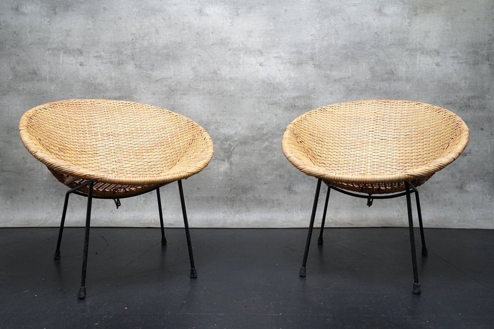 Set of Vintage German Wicker Cocktail Chairs, 1960s for sale at Pamono