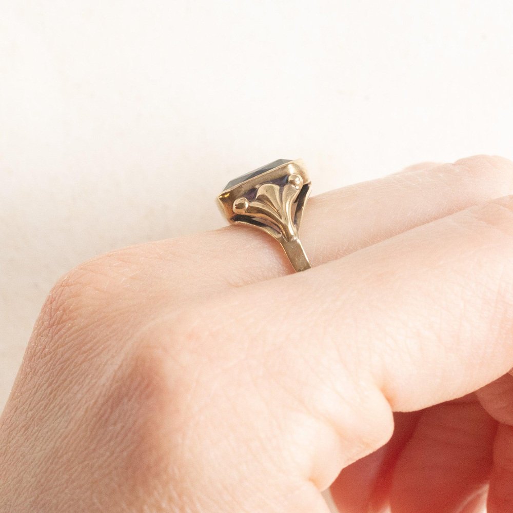 Vintage 8k Yellow Gold Ring with Green Spinel, 1960s for sale at Pamono