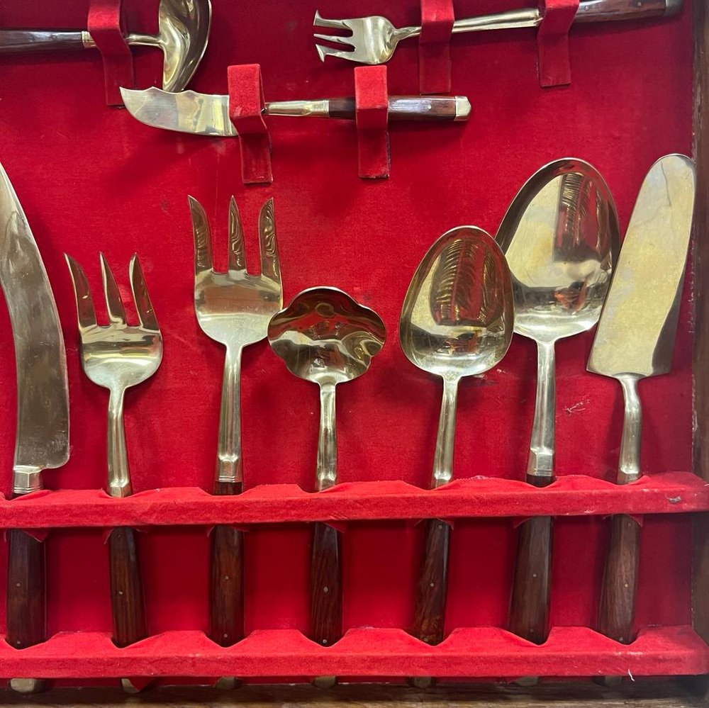 Mid-Century Italian Teak Handled Cutlery Set in Canteen, 1970s, Set of ...