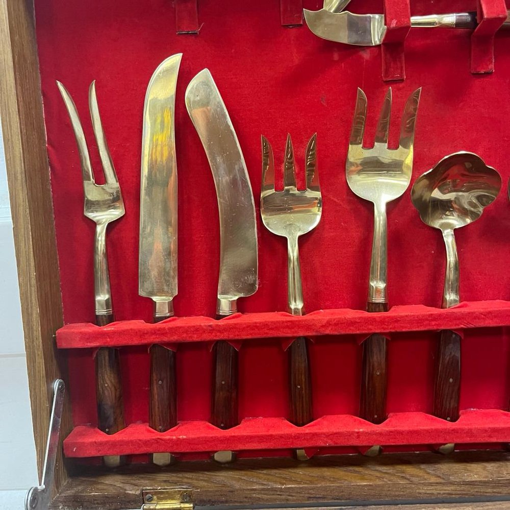 Mid-Century Italian Teak Handled Cutlery Set in Canteen, 1970s, Set of ...