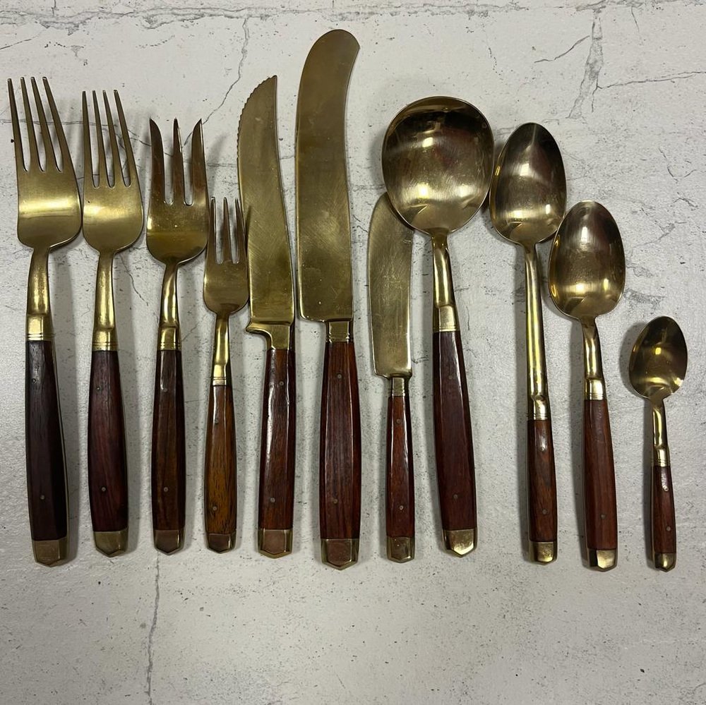 Mid-Century Italian Teak Handled Cutlery Set in Canteen, 1970s, Set of ...