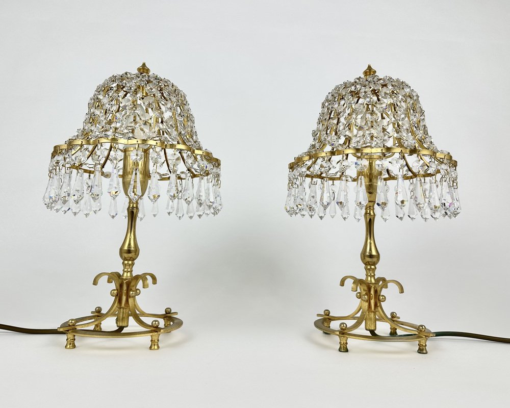 Table Lamps with Lead Crystal Shades, France, 1960s, Set of 2 for sale ...