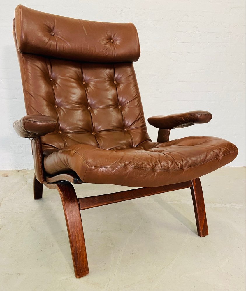 Leather Lounge Chair with Matching Footstool from Gote Møbler, 1970s ...
