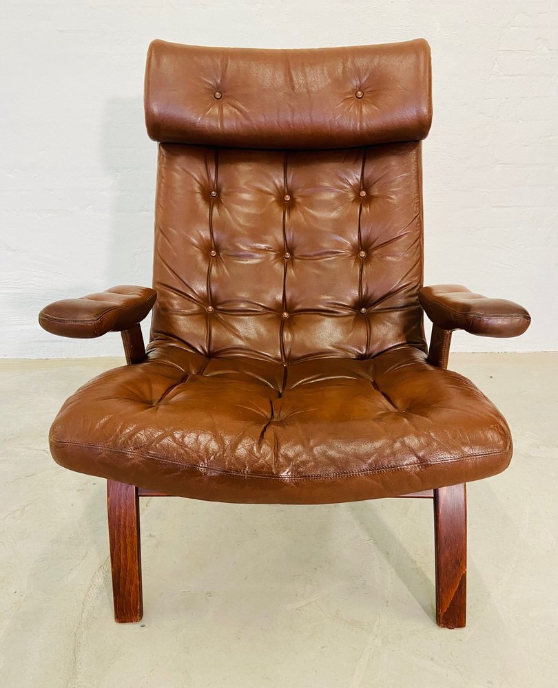 Leather Lounge Chair with Matching Footstool from Gote Møbler, 1970s ...