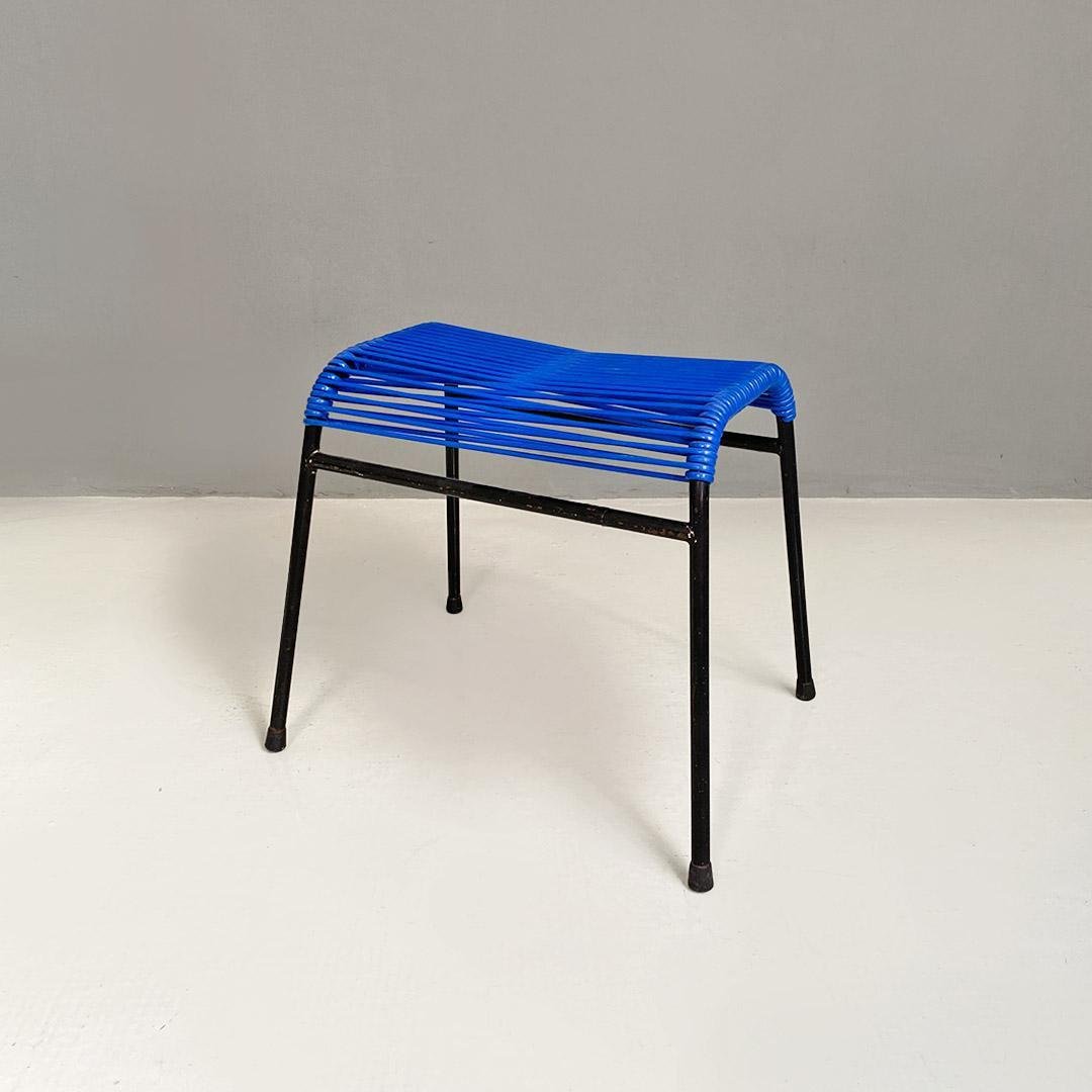 Italian Stool in Blue Plastic & Black Metal, 1960s for sale at Pamono