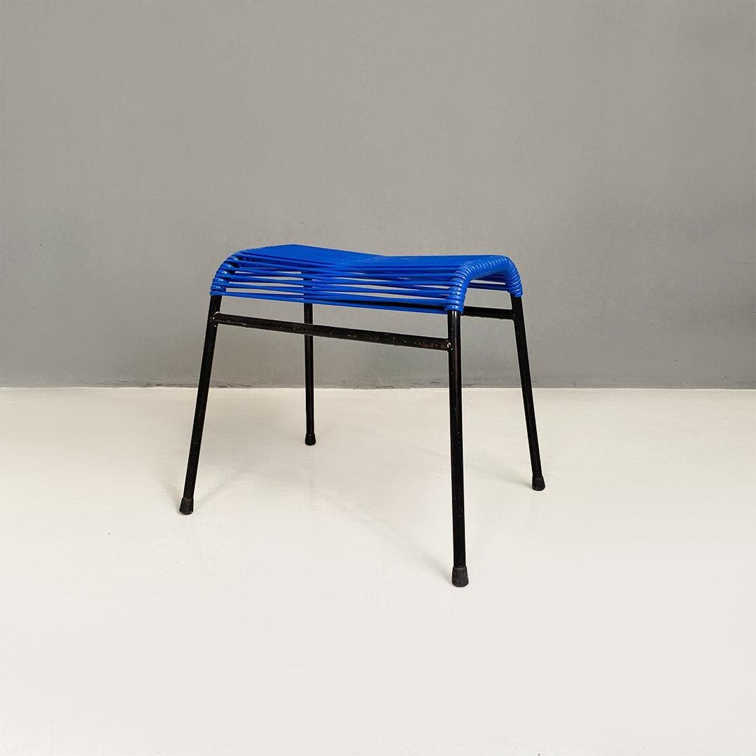 Italian Stool in Blue Plastic & Black Metal, 1960s for sale at Pamono