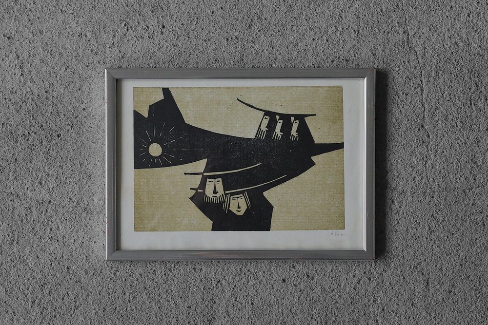 Åke Holm, Biblical Theme, Linocut, 1970s, Framed for sale at Pamono