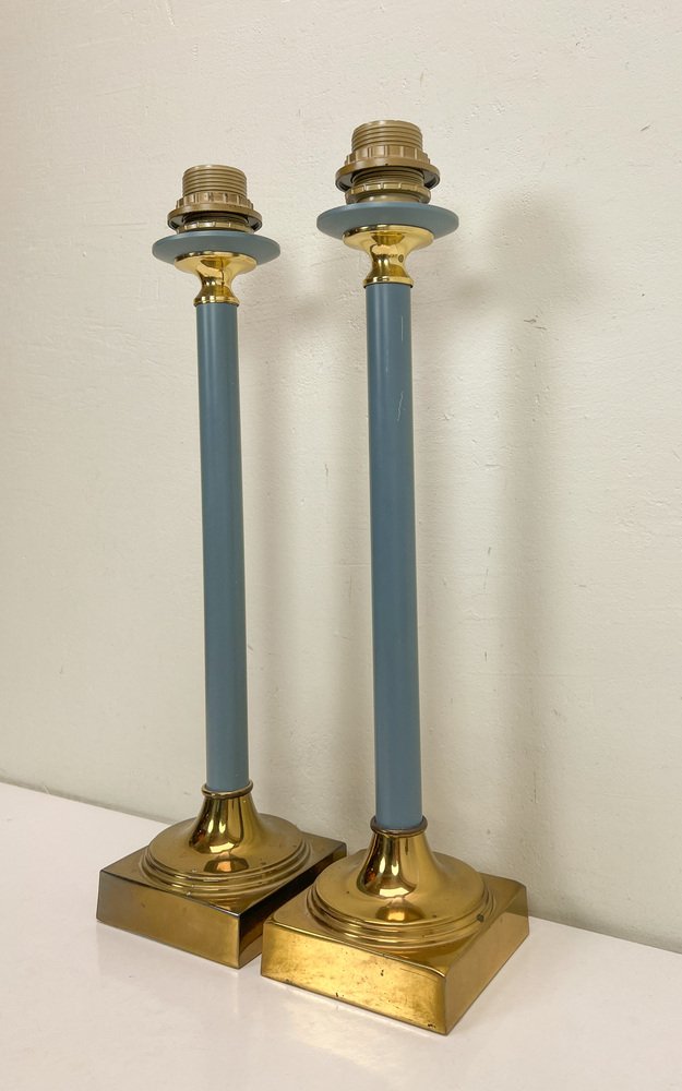 Brass and Blue Steel Table Lamps from Kullmann, 1970s, Set of 2 for ...