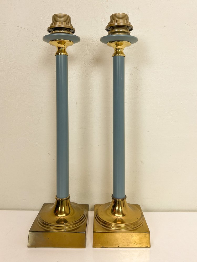 Brass and Blue Steel Table Lamps from Kullmann, 1970s, Set of 2 for ...