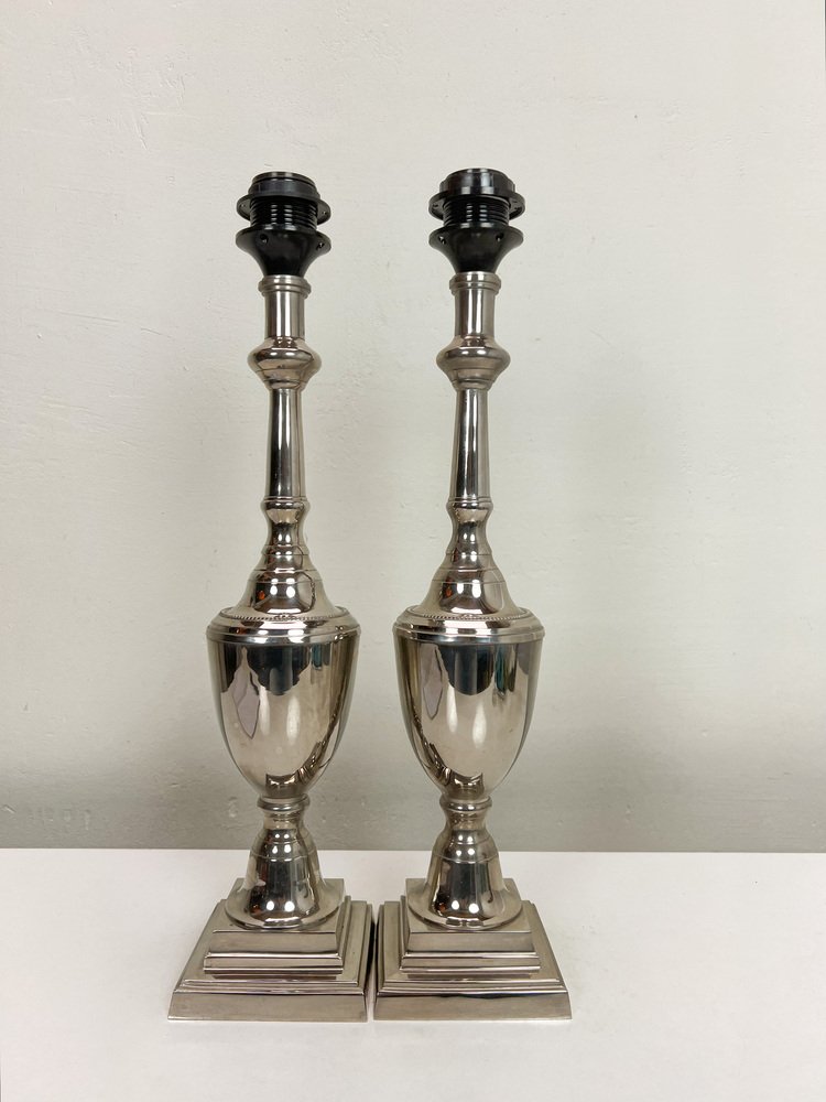 Polished Nickel Urn Shape Shining Silver Table Lamps, 1990s, Set of 2 ...