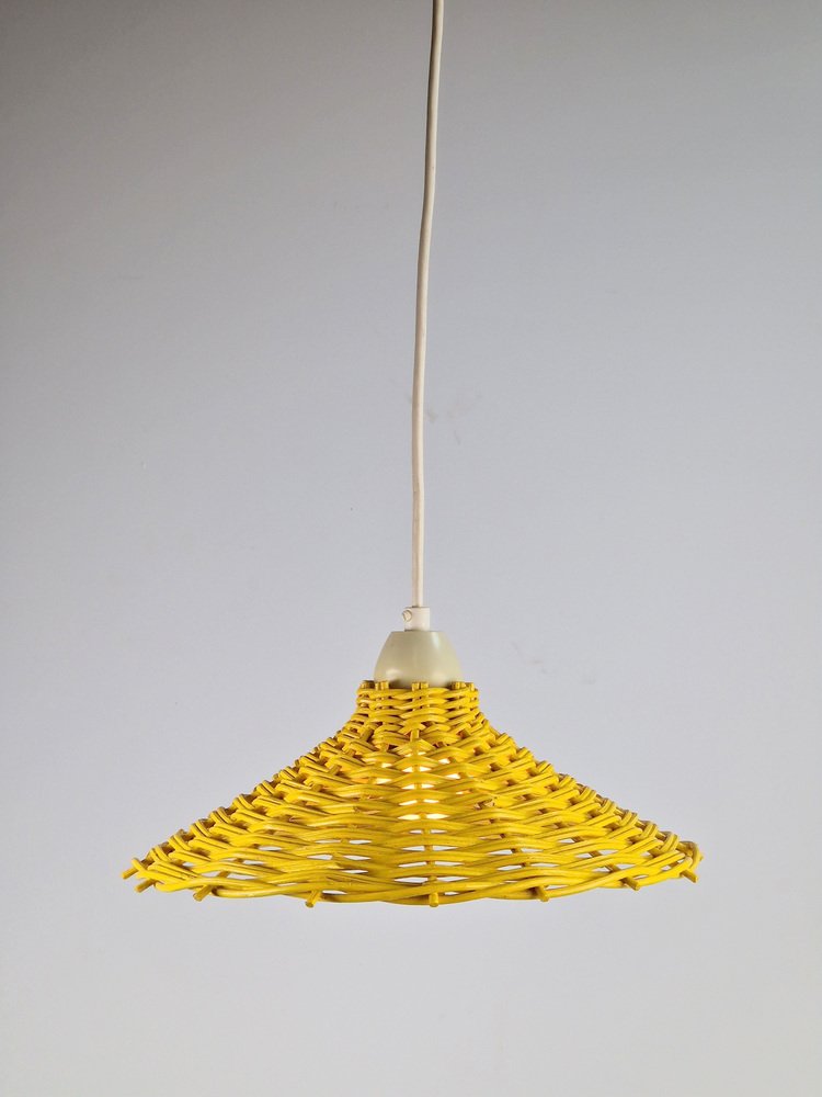 Yellow Hanging Lamp in Wicker Rattan, France, 1960s for sale at Pamono
