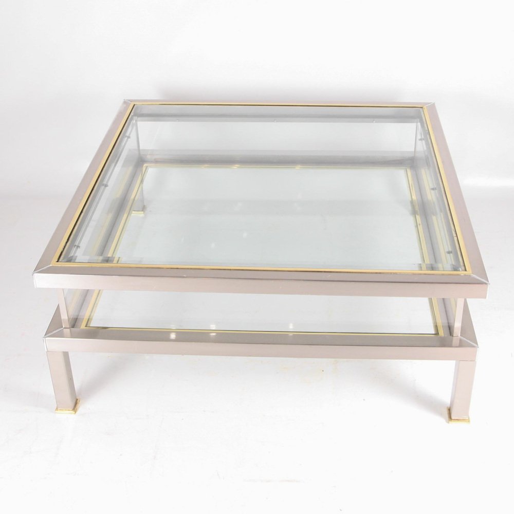 Vintage Showcase Lounge Table with Brushed and Golden Metal Sliding ...