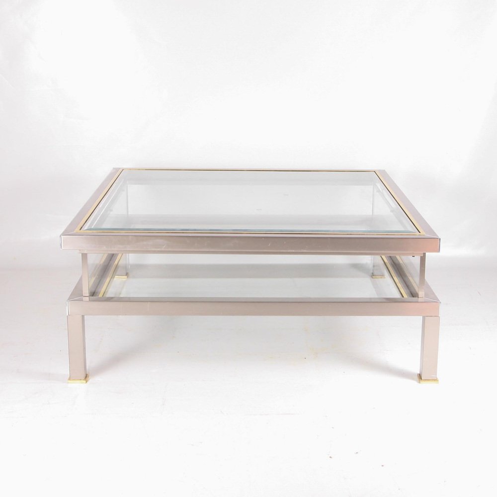 Vintage Showcase Lounge Table with Brushed and Golden Metal Sliding ...