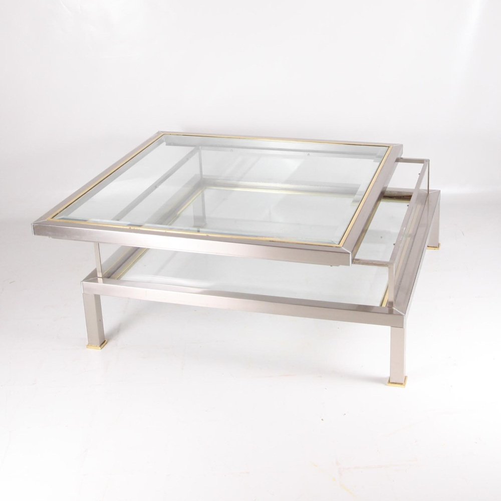 Vintage Showcase Lounge Table with Brushed and Golden Metal Sliding ...
