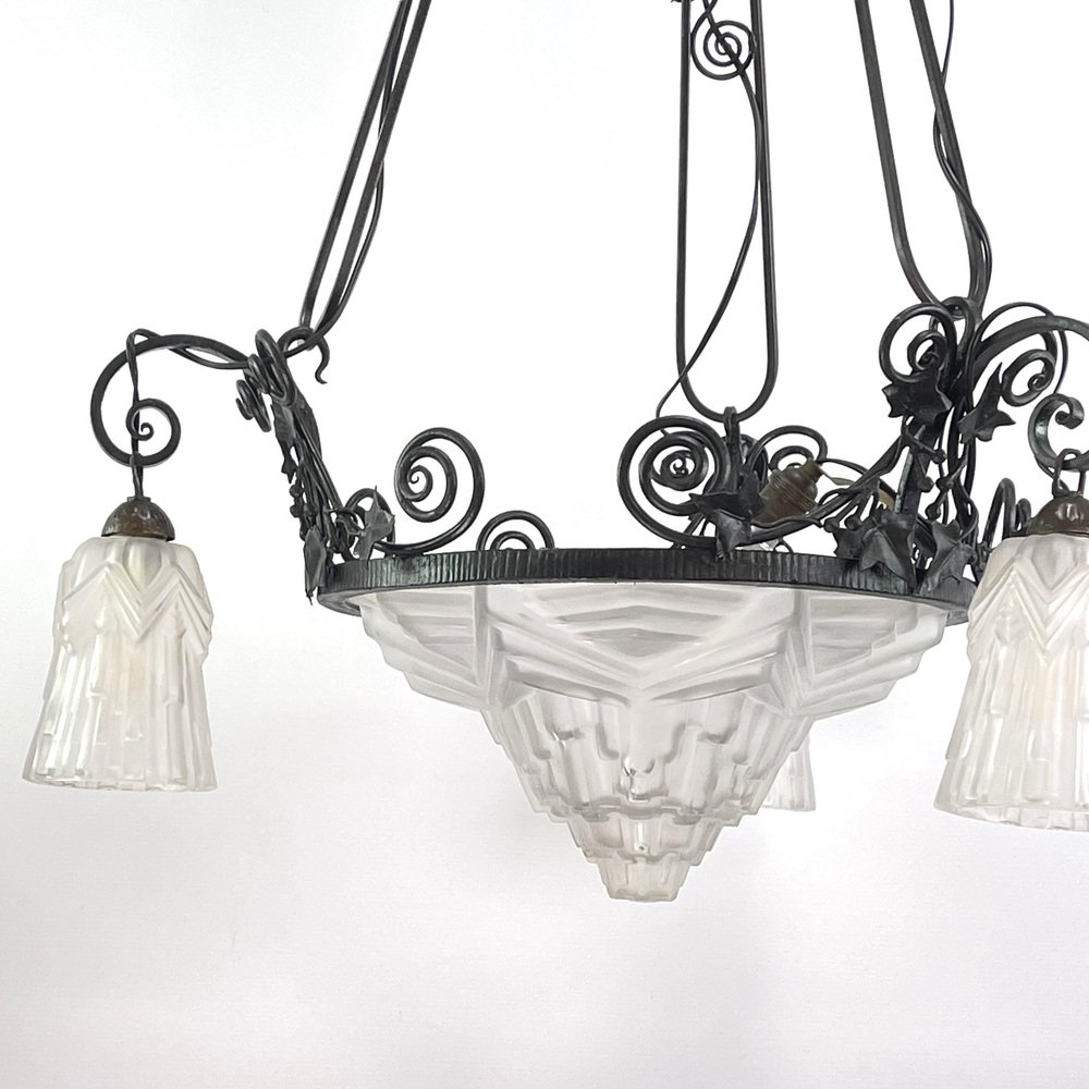Art Deco Wrought Iron Ceiling Lamp, 1930s for sale at Pamono