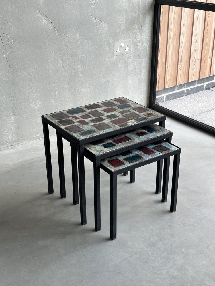 Lava Stone Side Tables, 1960s, Set of 3 for sale at Pamono