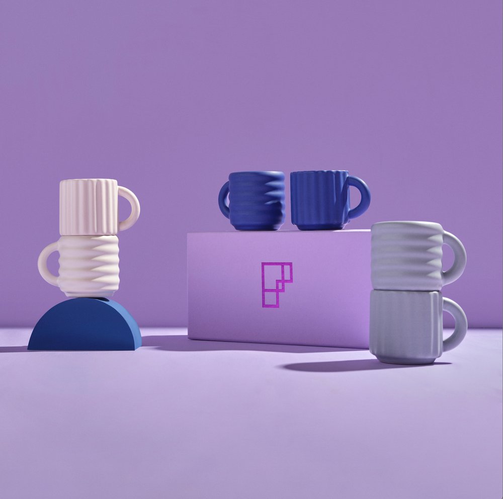 Blaue Ripple Espressotassen von Form&Seek, 2er Set bei Pamono kaufen