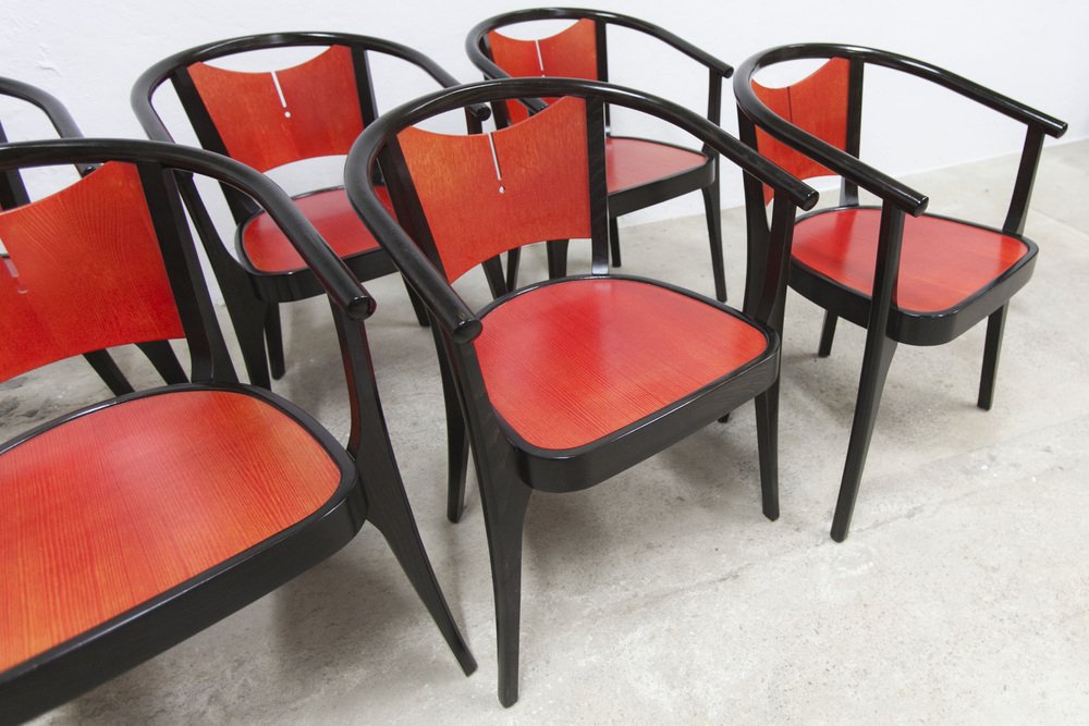Baumann Armchairs Model Diese in Colour Wengé and Red from Pagnon ...