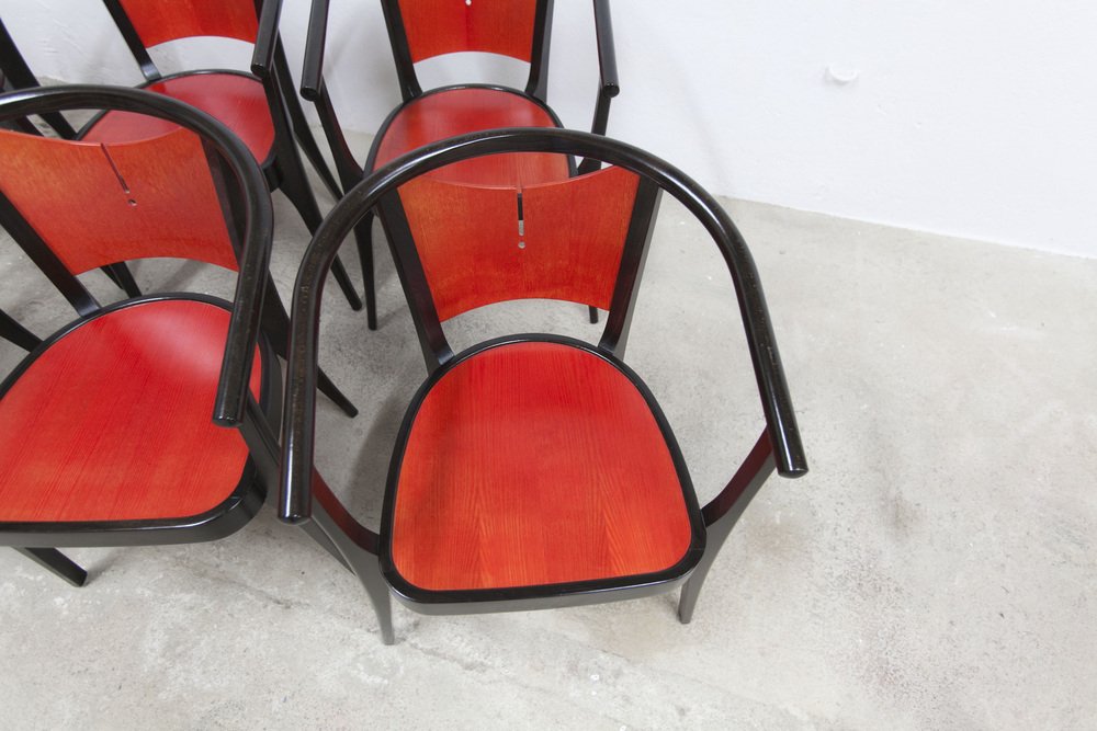 Baumann Armchairs Model Diese in Colour Wengé and Red from Pagnon ...