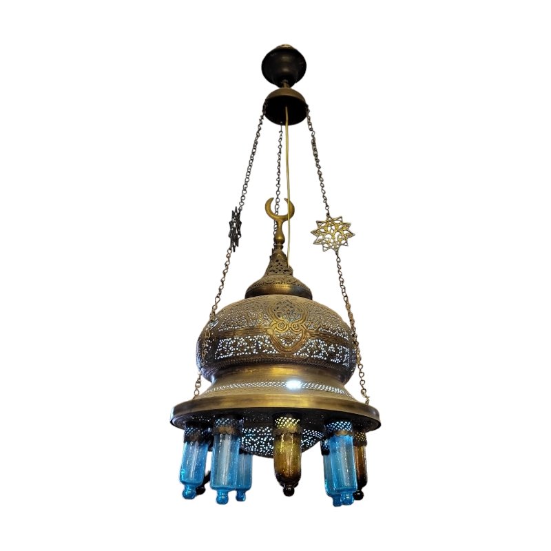 Turkish Gilt Brass and Crystal Ceiling Lamp for sale at Pamono