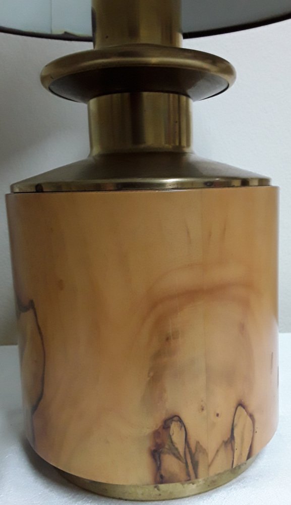 Vintage Table Lamp with Round Foot in Yew Wood with Brass Mount and ...