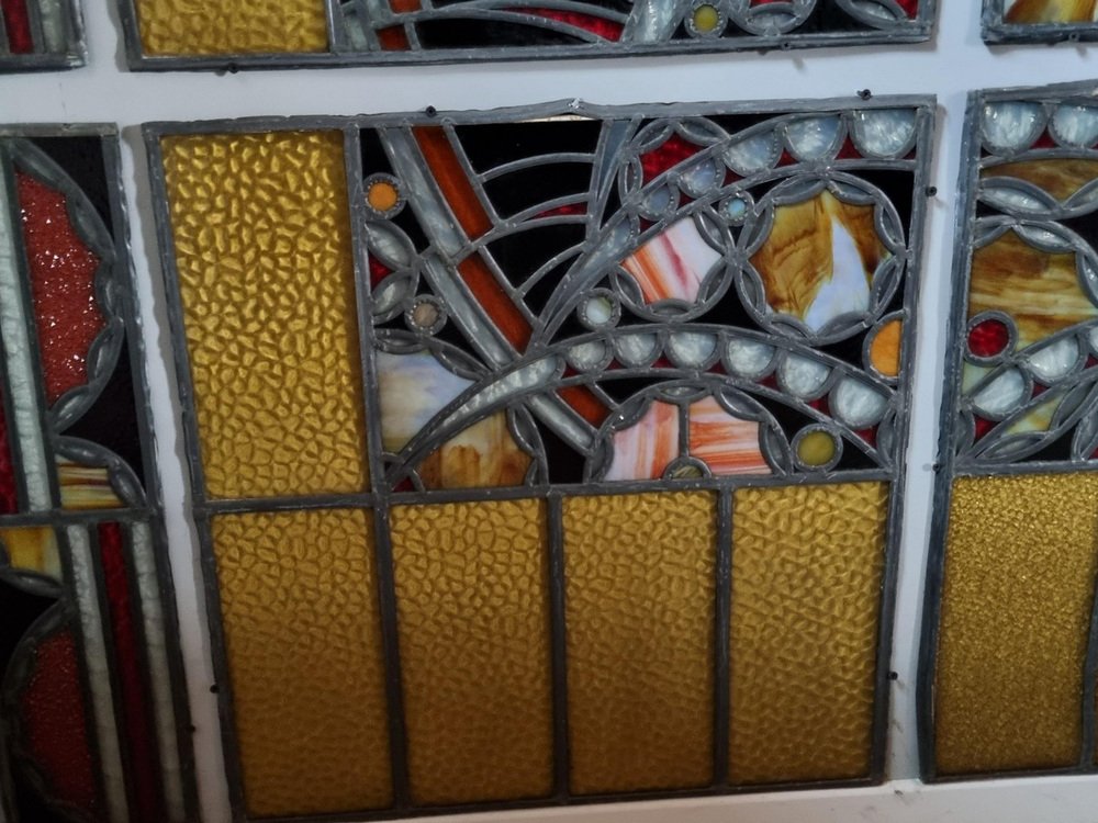 Large Art Deco Architectural Stained Glass Window Panels, 1920s, Set of ...