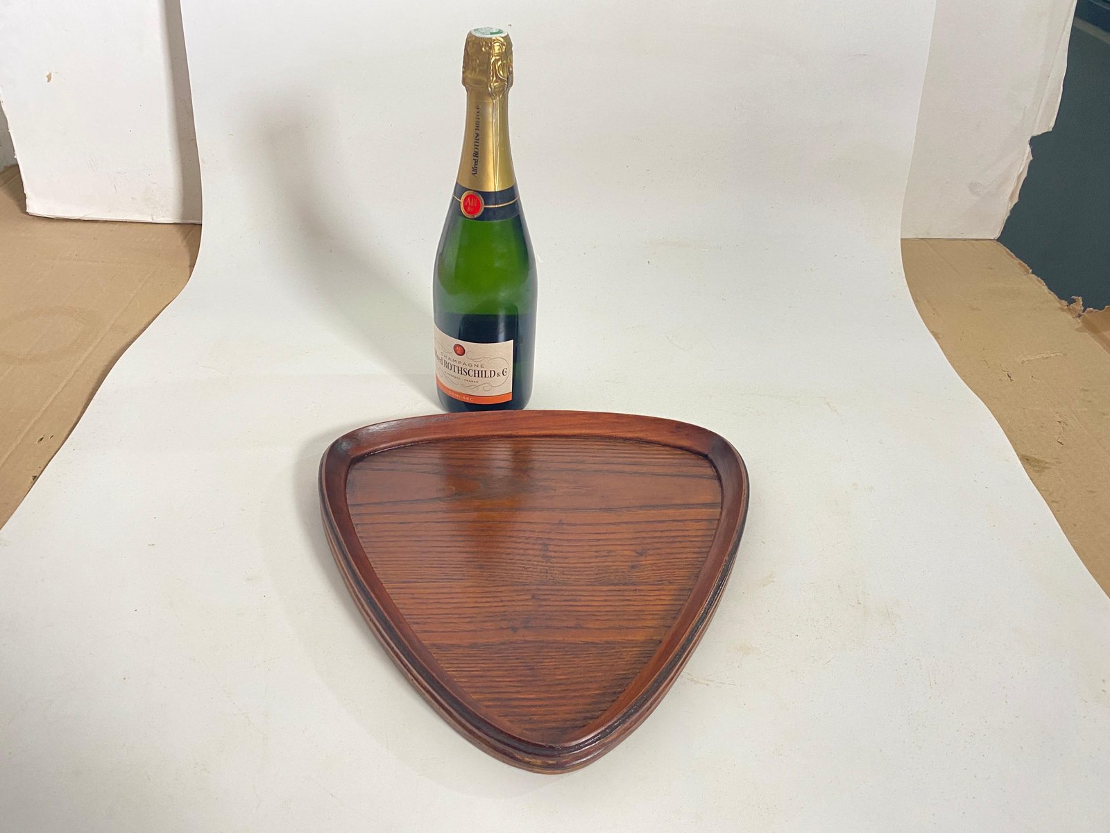 Triangular Brown Platter or Tray in Wood, 1960s for sale at Pamono