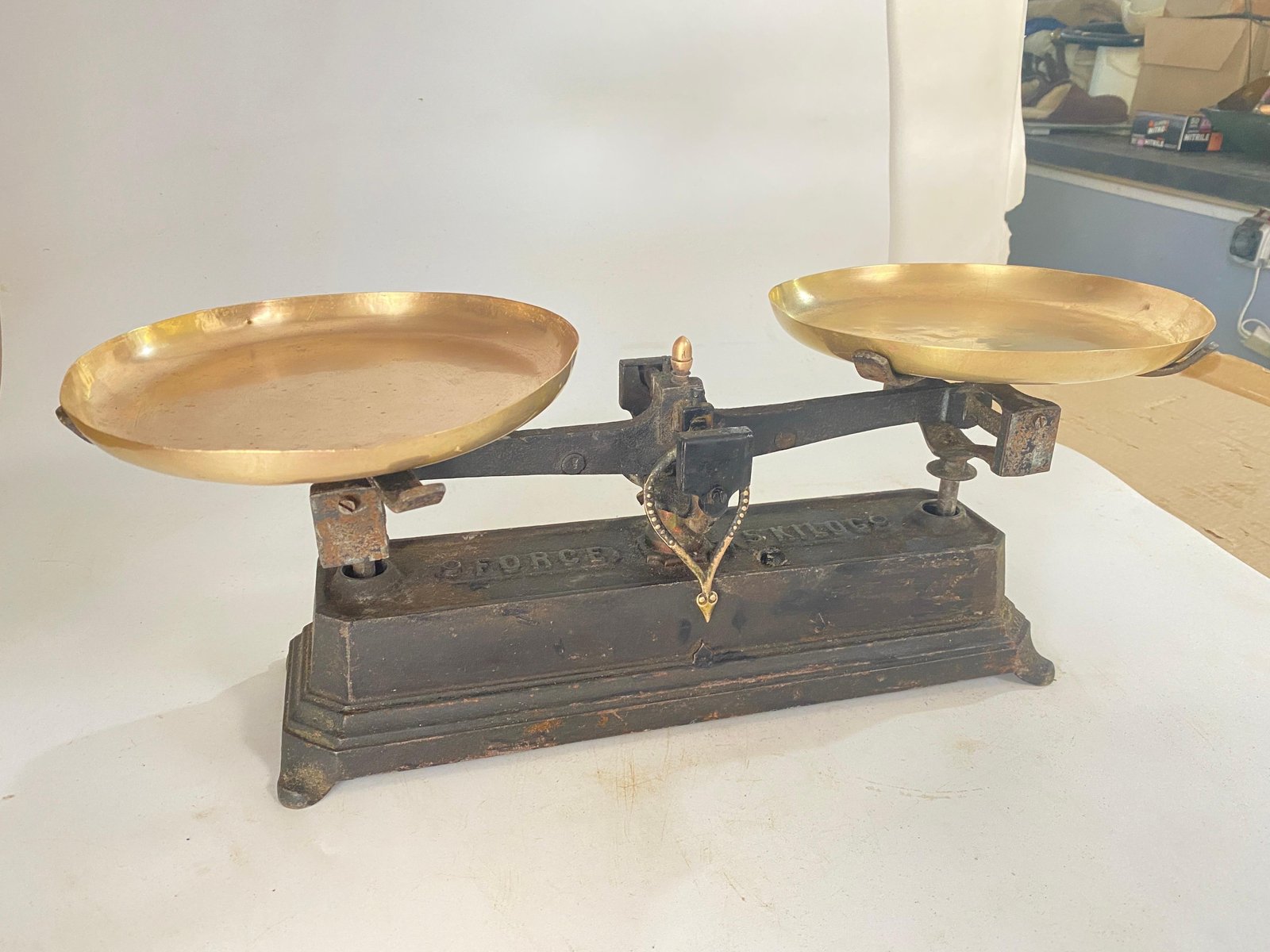 Antique French Scale in Wrought Iron and Brass, France, 19th Century ...