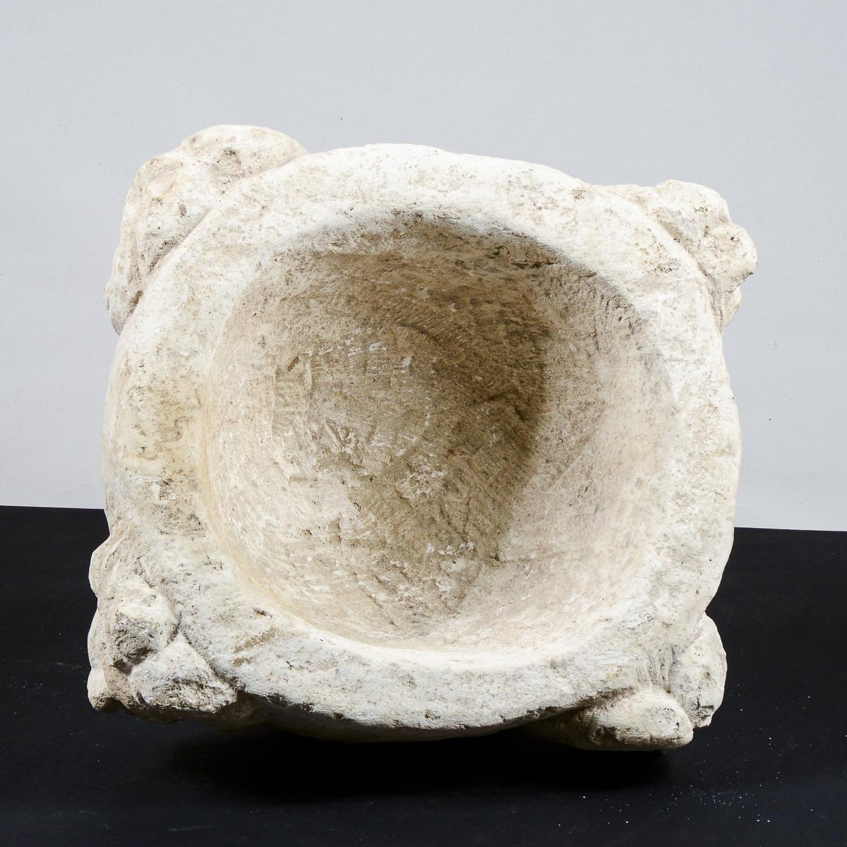 White Stone Mortar with Angel Face Decorations for sale at Pamono