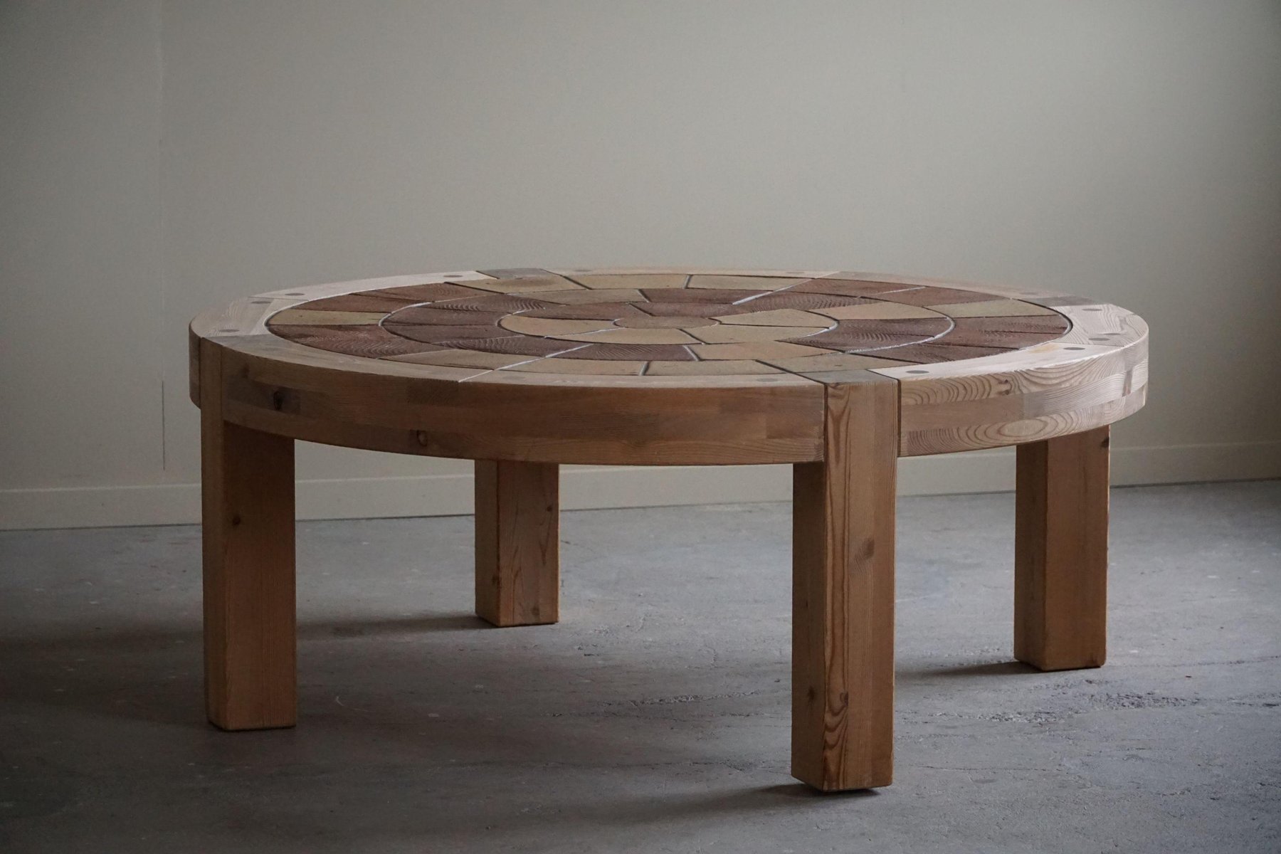 Large Round Coffee Table in Pine & Ceramic, Denmark, 1970s for sale at ...