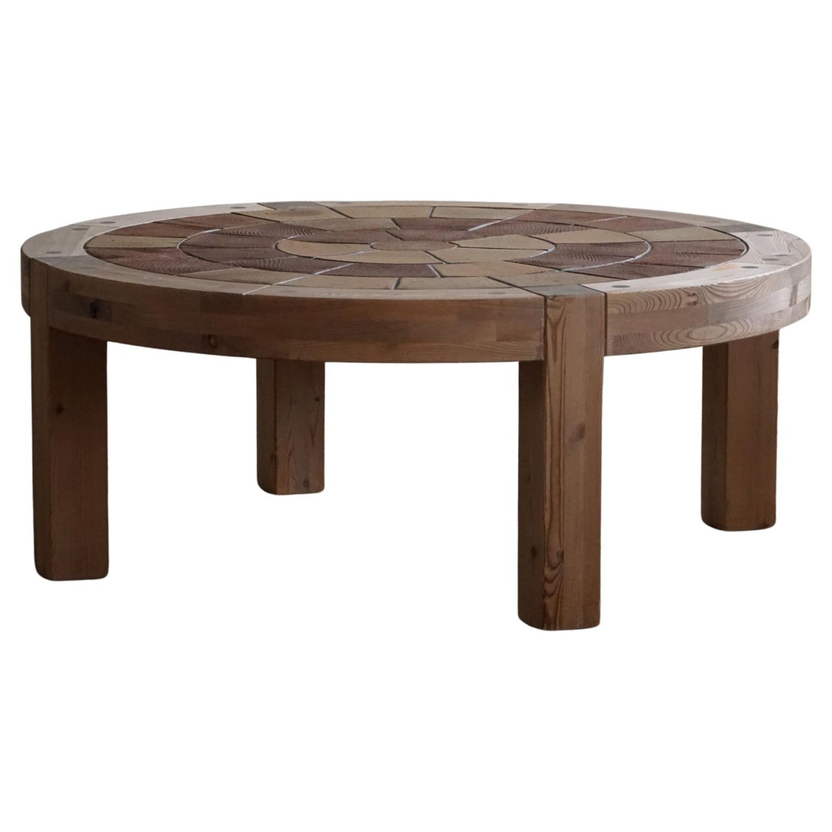 Large Round Coffee Table in Pine & Ceramic, Denmark, 1970s for sale at ...