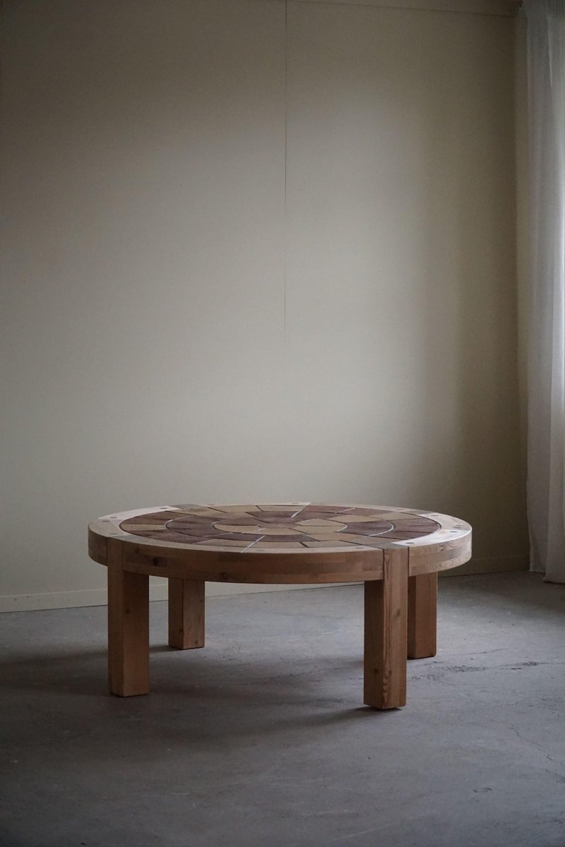 Large Round Coffee Table in Pine & Ceramic, Denmark, 1970s for sale at ...