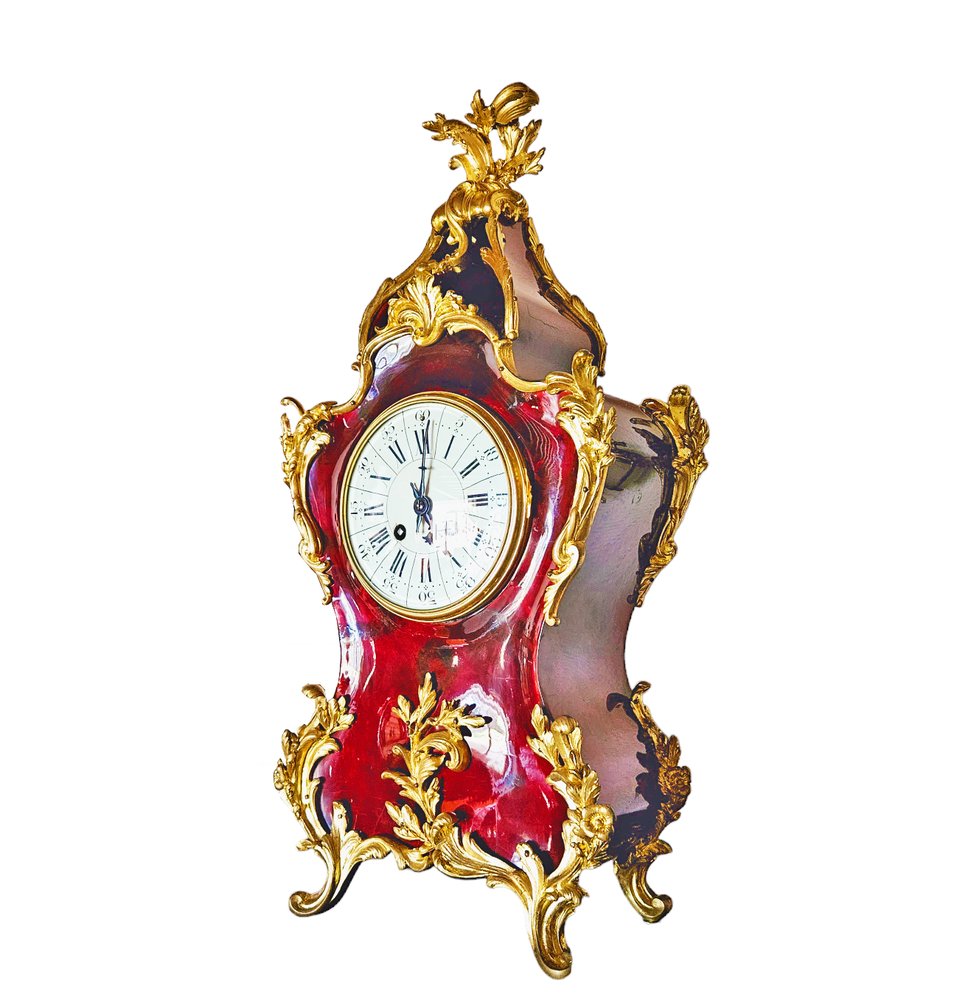 Pendule Louis XV en Laque Effet Écaille & Bronze Doré en vente sur Pamono