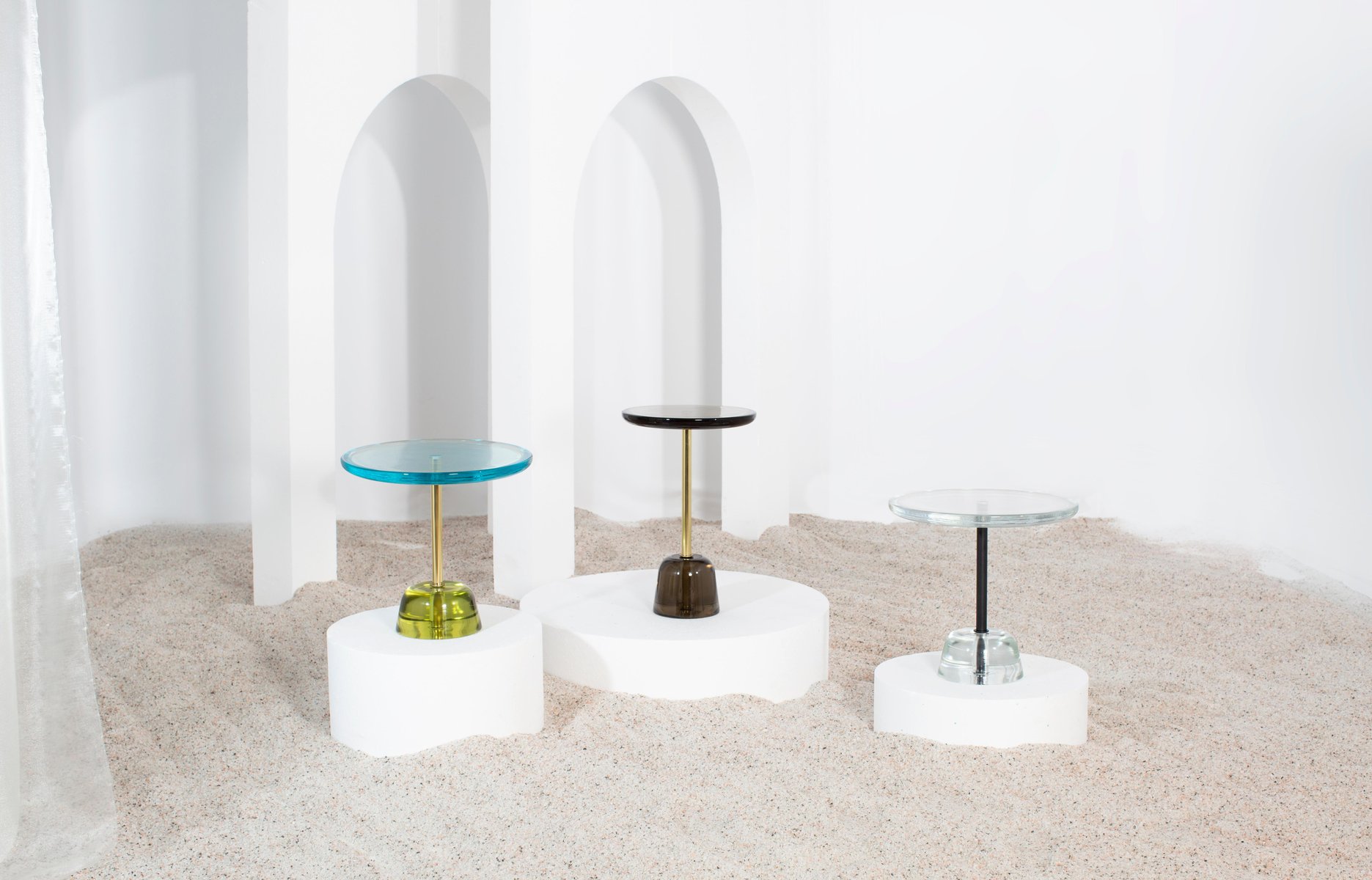 Pina High Aqua Blue Brass Side Table by Pulpo for sale at Pamono