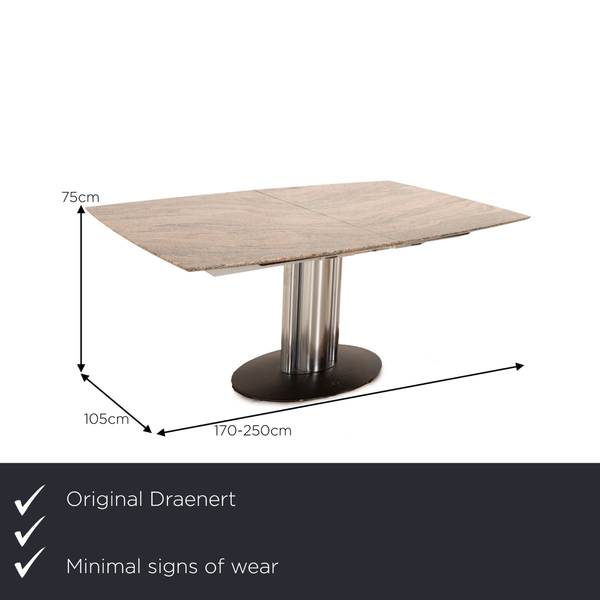 Adler 1 Dining Table in Gray Granite from Draenert for sale at Pamono