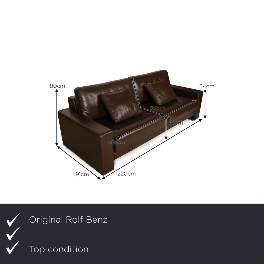Braunes Ego Leder 3-Sitzer Sofa von Rolf Benz bei Pamono kaufen