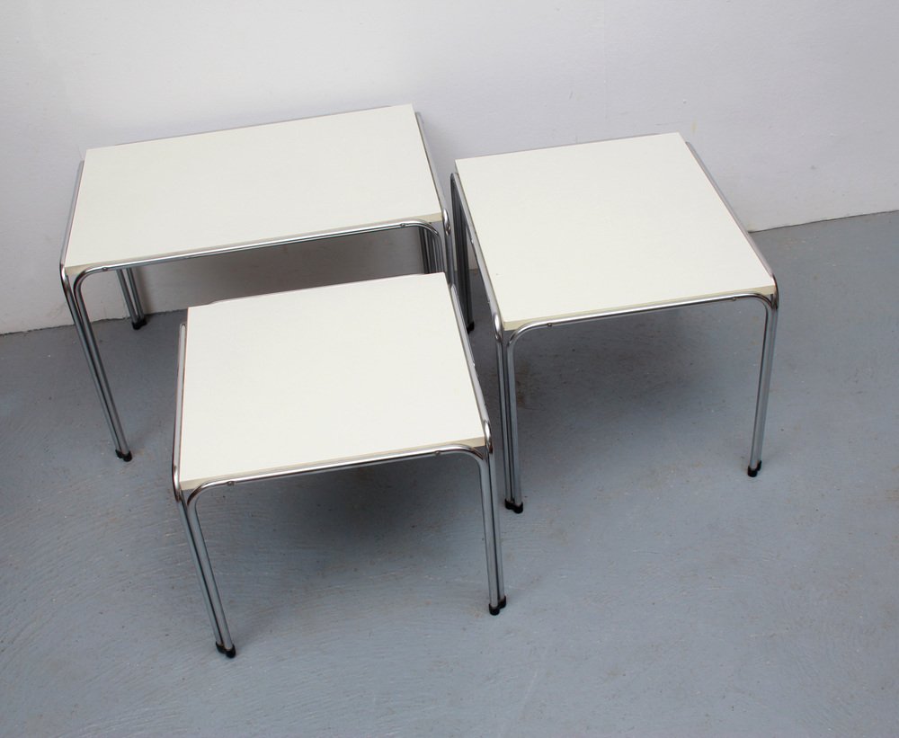 Vintage Nesting Tables in White and Chrome, 1975, Set of 3 for sale at ...