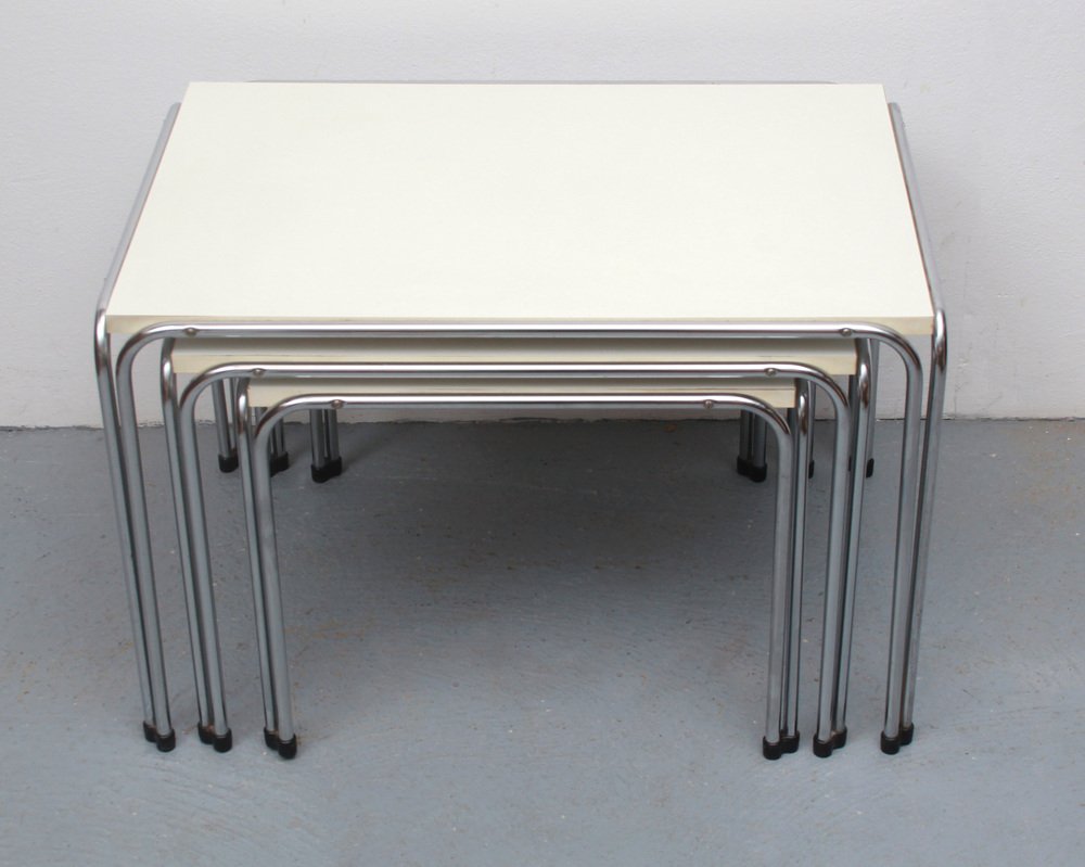 Vintage Nesting Tables in White and Chrome, 1975, Set of 3 for sale at ...