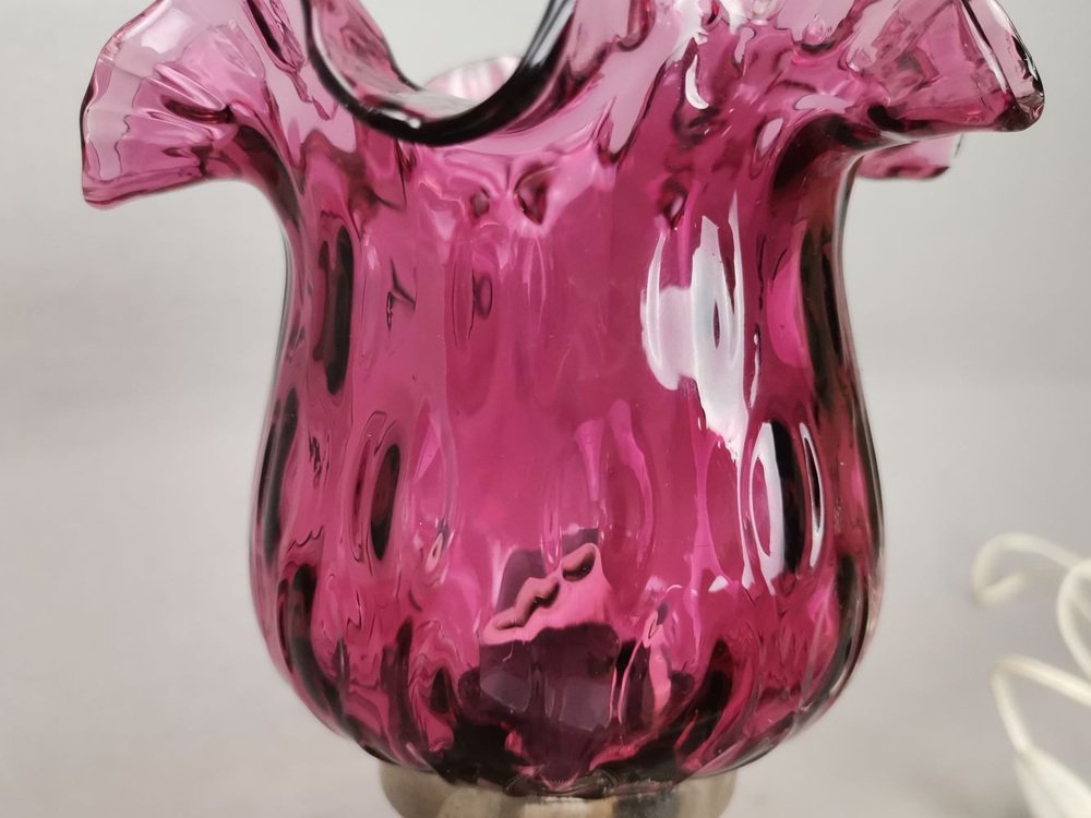 Small Mid-Century Portuguese Raspberry Pink Glass Tulip Table Lamp ...