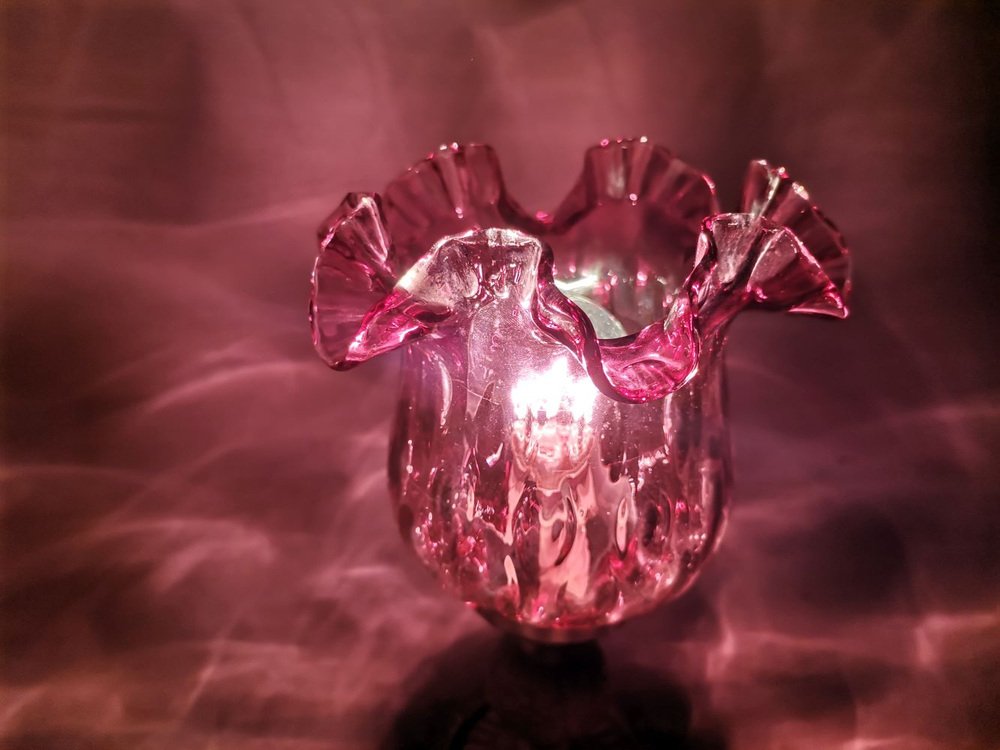 Small Mid-Century Portuguese Raspberry Pink Glass Tulip Table Lamp ...