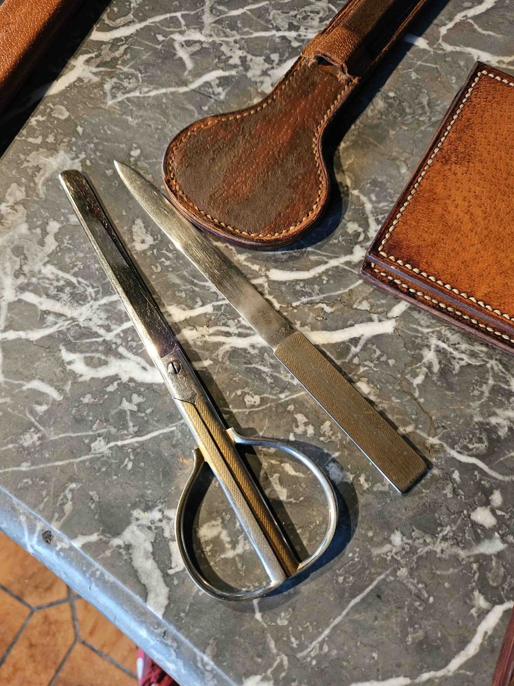 Vintage Desk Objects in Leather, 1950s, Set of 8 for sale at Pamono
