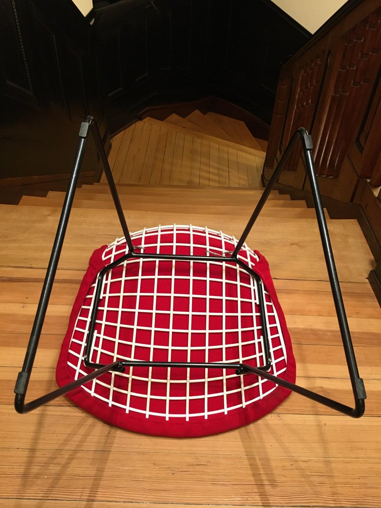 Side Chair with Red Hopsack Upholstery by Harry Bertoia for Knoll ...