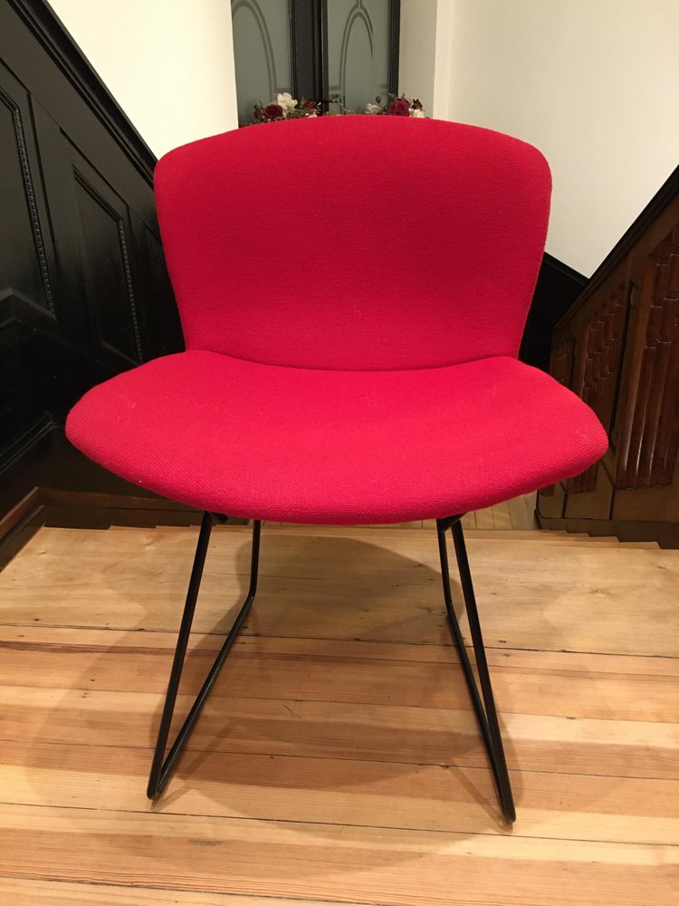 Side Chair with Red Hopsack Upholstery by Harry Bertoia for Knoll ...