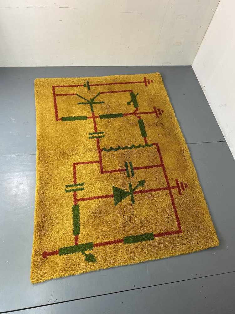 Mid-Century Art Deco Modernist Yellow, Red, Green Wool Rug, 1930s for ...