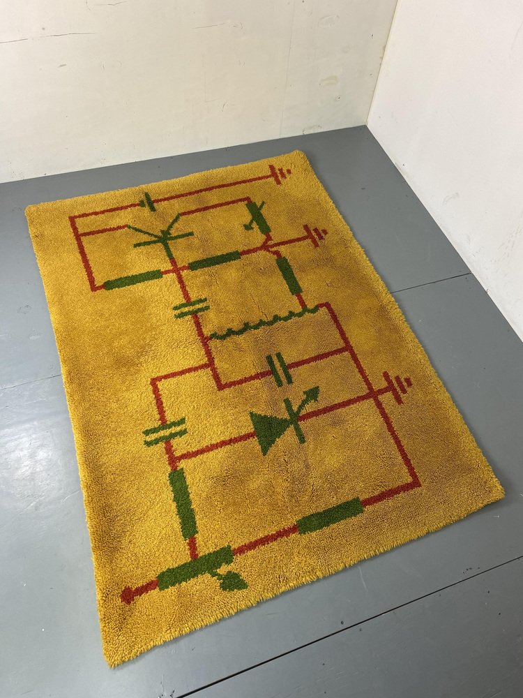 Mid-Century Art Deco Modernist Yellow, Red, Green Wool Rug, 1930s for ...