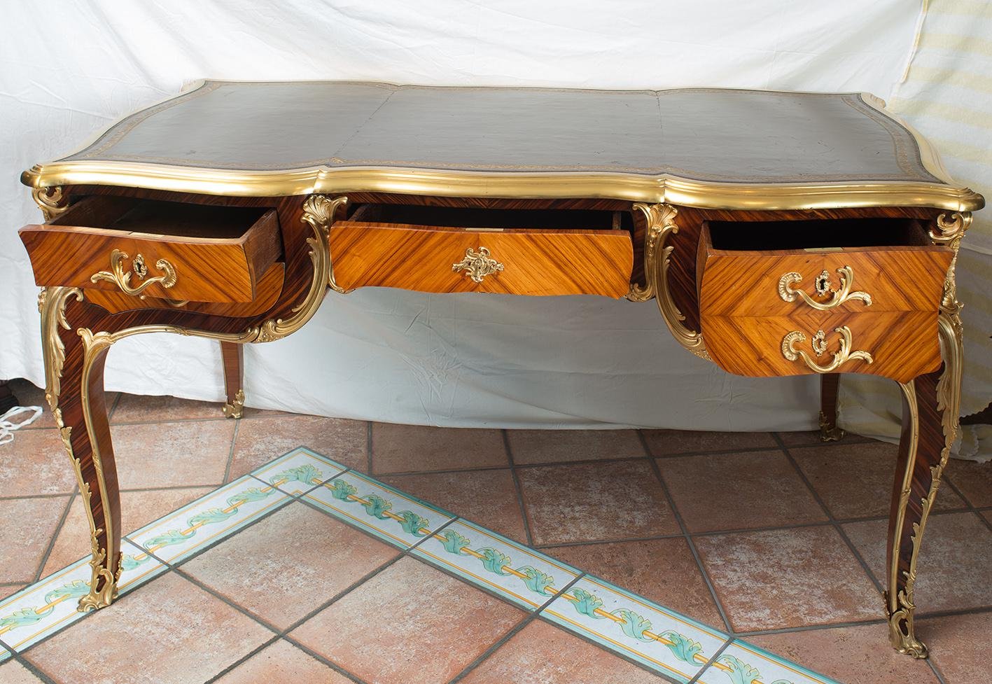 Antique French Napoleon III Desk in Exotic Fine Wood with Gilded Bronze ...